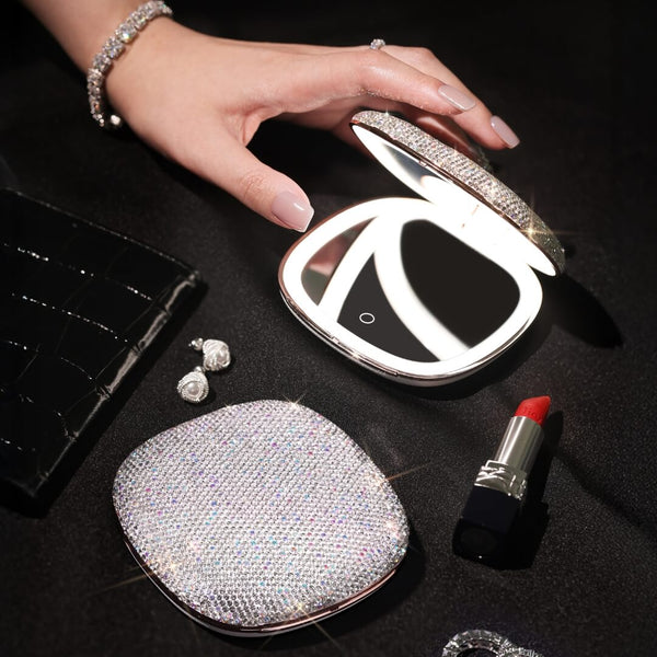 Mila 2 Luxe LED Lighted Compact Mirror with Crystals, 1x/10x | Fancii ...